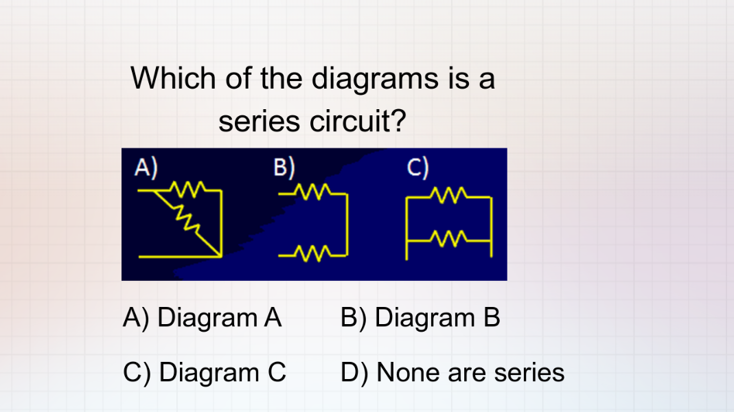 Which of the diagrams is a series circuit? A) | Solvely