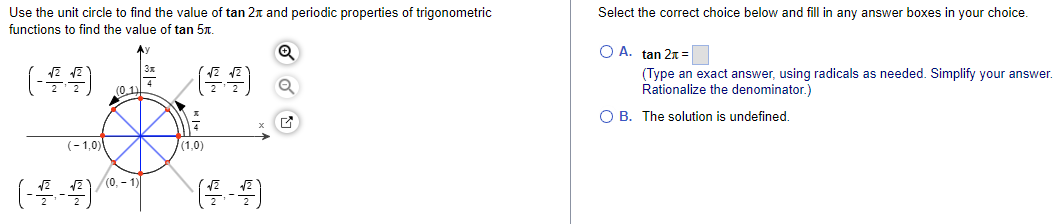 Use the unit circle to find the value of tan | Solvely