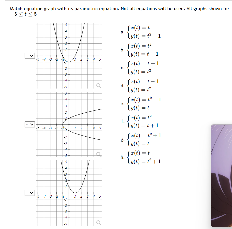Match equation graph with its parametric equa | Solvely