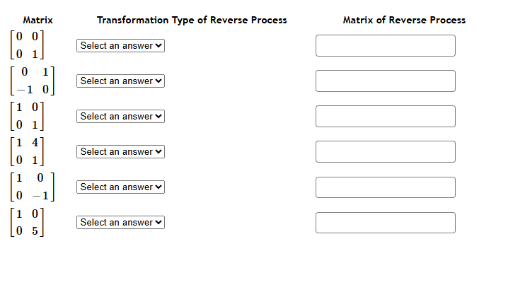 Matrix Transformation Type of Reverse Proces | Solvely